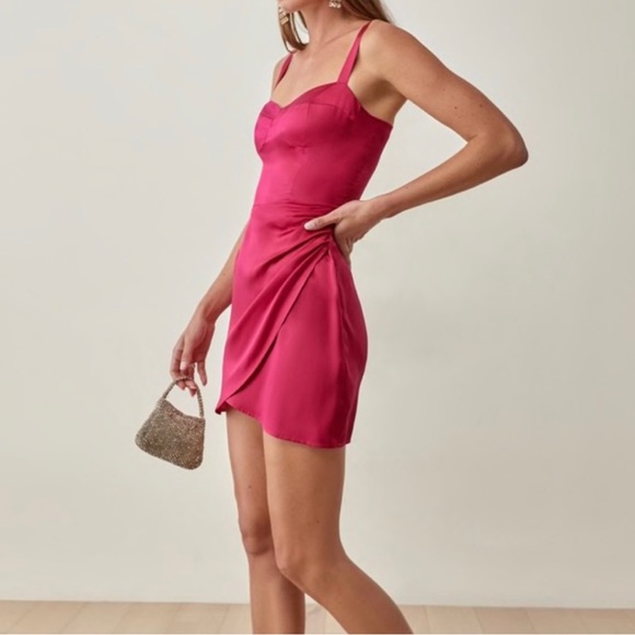 Reformation | Dresses | Reformation Fonda Silk Mini Dress In Rhubarb 2 ...